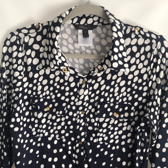 BCBGMaxAzria | Tops | Bcbg Blue And White Polka Dot Top | Poshmark